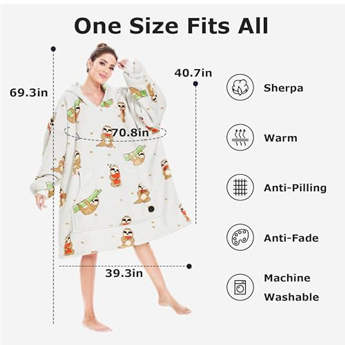 THREE POODLE Wearable Blanket Hoodie, Oversized Sherpa Sweatshirt Blanket for Adults Women Men, Warm Cozy Sloth Hooded Blanket, Gifts for Mom Girlfriend