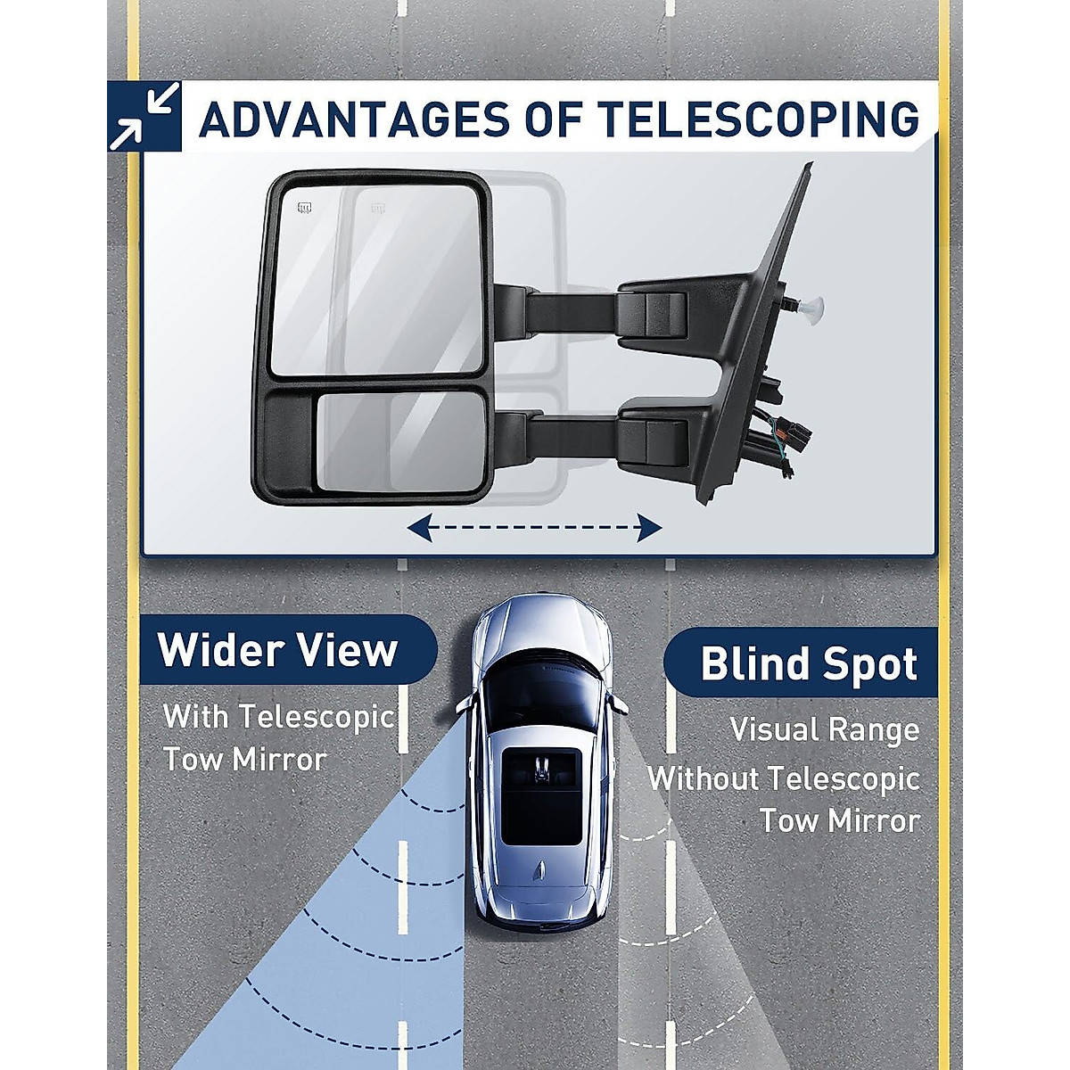 ECCPP F150 Towing Mirrors, A Pair of Exterior Automotive Mirrors fit 2004-2014 for Ford for F-150 with Auxiliary/Puddle Lights Signal Indicator and Power Operation Heated Chrome Housing