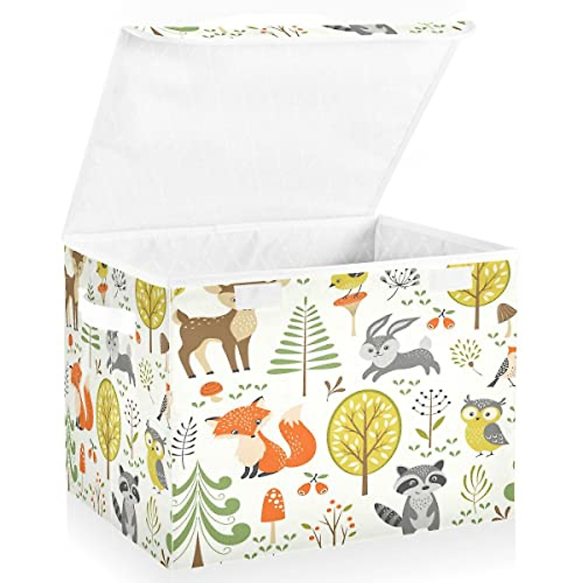Storage Bins with Lids Foldable Storage Baskets Storage Cubes Collapsible Closet Organizer Containers with Cover Cute Woodland Animals Trees Mushrooms and Berries for Home Office Organizer Closet, She