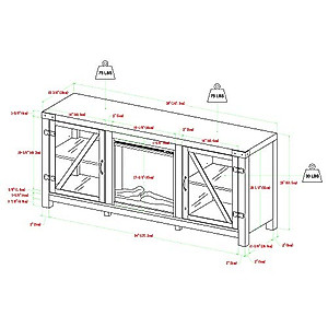 Walker Edison Farmhouse Barn Door Wood and Glass Fireplace TV Stand for TV's up to 64" Flat Screen Living Room Storage Cabinet Doors and Shelves Entertainment Center, 58 Inch, Stone Grey