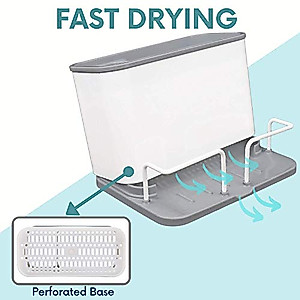 KeFanta Sink Counter Caddy, Plastic Dish Sponge Holder, Kitchen Brush and Scrubber Organizer with Drain Tray