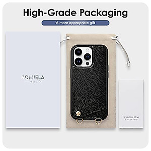 JLFCH ROMIELA Series iPhone 14 Pro Crossbody Case with Card Holder Wrist Strap, iPhone 14 Pro Wallet Case Chain Lanyard Leather Purse Women Protective for Apple iPhone 14 Pro, 6.1 inch - Black
