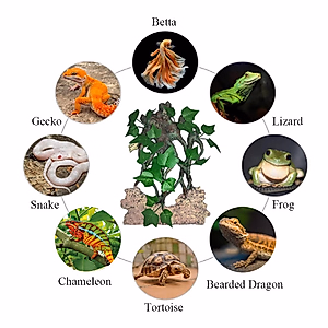 Hamiledyi Reptile Climbing Branch Leaves with Suction Cups Terrarium Plant Decoration Tank Accessories for Amphibian Lizard Bearded Dragons Gecko Snake