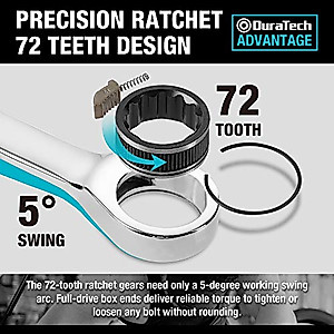 DURATECH Ratcheting Wrench Set, Combination Wrench Set, Metric, 10-piece, 6-18mm, CR-V Steel, with Pouch