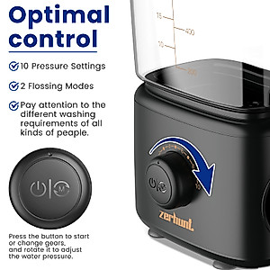 Dental Water Flosser Teeth Cleaner - Zerhunt High Frequency Pulsed Water Flosser Electric Oral Irrigator with 5 Interchangeable Nozzles for Braces, Implants, Bridges, 600ML Large Capacity Black