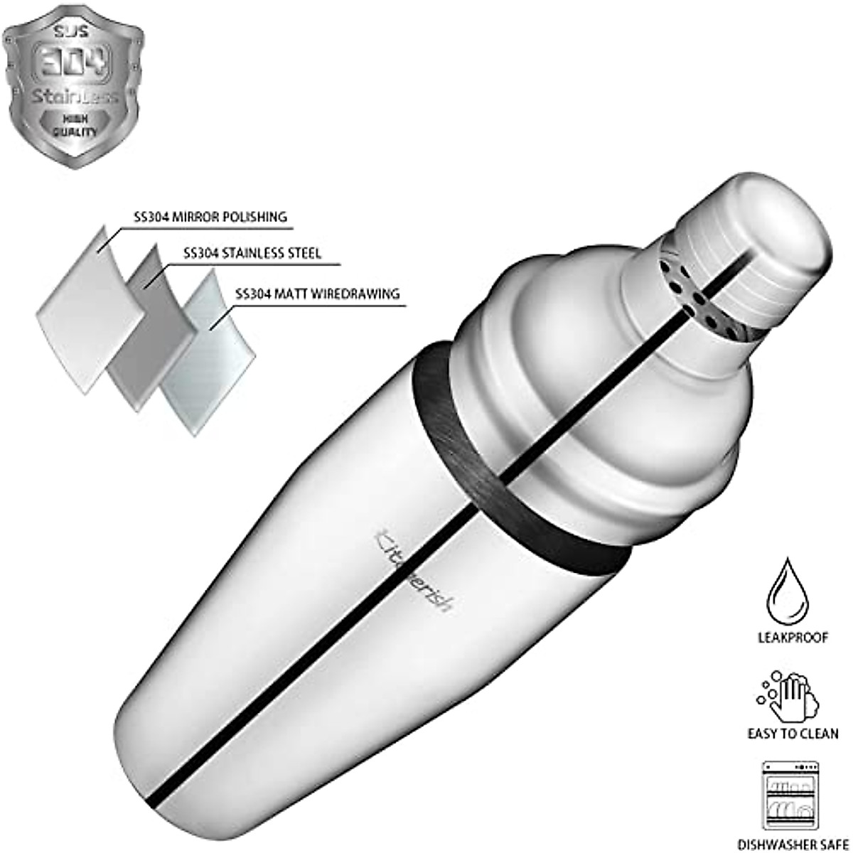 Cocktail Shaker Set Bartender Kit for Alcoholic Drinks -4 Piece Classic Stainless Steel Drink Mixer Set Essential Cocktail Bar Tool Set, Home/Bar Cart Accessories with 24 oz Shaker Cup (Sliver)