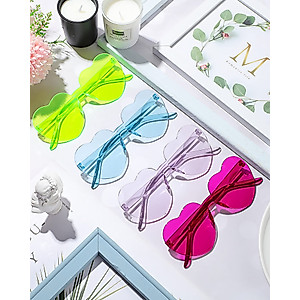 Colzzy 30 Pcs Heart Shaped Rimless Sunglasses Transparent Colorful Frameless Glasses Eyewear Bachelorette Party (Vivid Colors)