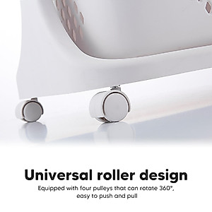 BAOKALER Rolling Laundry Hampers 2 Tier Laundry Baskets Dirty Clothes Hamper with Wheels White Portable Rolling Laundry Baskets with 2 Removable Baskets