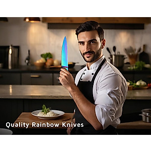 WELLSTAR Kitchen Knife Set 5 Piece, Razor Sharp German High Carbon Stainless Steel Blade, Chef Bread Carving Utility Paring Knives for Culinary Chopping Cutting Slicing and Peeling - Rainbow