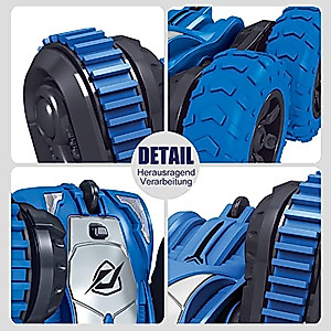 Toys for 5-12 Year Old Boys, 2 in-1 Rc Stunt Car for Kids and 2.4Ghz 4WD 360° Rotating with Headlights, Cool Remote Control Car Present Christmas Birthday Gifts for Kids Aged 4+