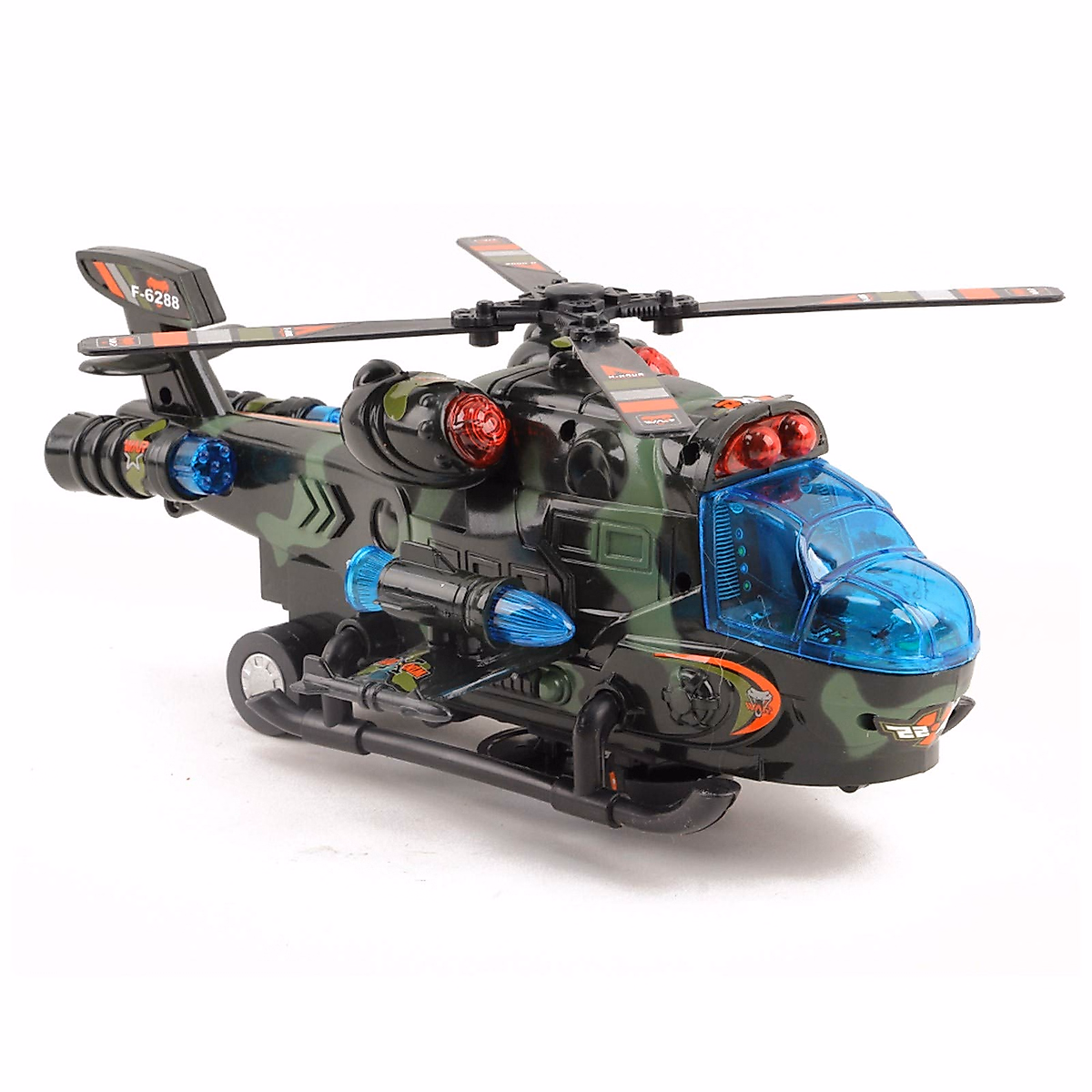 Vokodo Military Helicopter with Lights Sounds Bump and Go Self Riding Army Chopper Aircraft Toy Durable Battery Operated Kids Action Airplane Pretend Play Great Gift for Children Boys Girls Toddlers