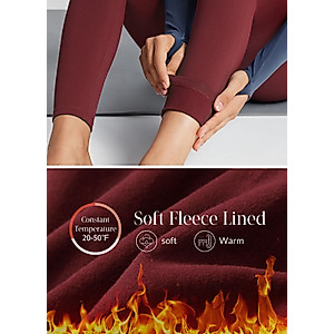 BALEAF Women's Fleece Lined Leggings with Pockets 25" Petite Thermal Winter Warm High Waisted Thick 7/8 Yoga Pants Wine Red S