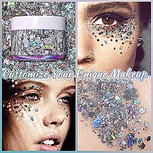 Boko 1.76oz Body Glitter Gel, Holographic Silver Liquid Chunky Glitter Lotion Unicorn Star Sequins for Face Hair and Body Makeup, Festival Clothing, Rave Accessories and Costume - Unicorn Carnival