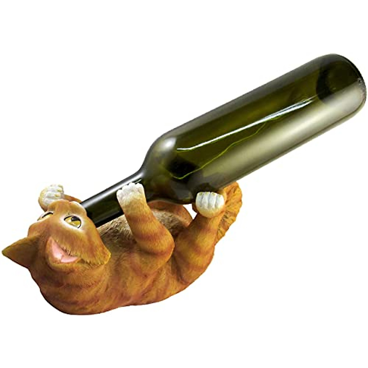 World of Wonders Orange Tabby Cat Decorative Wine Bottle Holder | Wine Bottle Holder for Cabinet | Cat Mom Wine Accessories | Cat Statues Resin Table Top Wine Holders - 9"