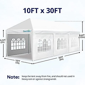Quictent 10' x 30' Party Tent Gazebo Wedding Canopy BBQ Shelter Pavilion with Removable Sidewalls & Elegant Church