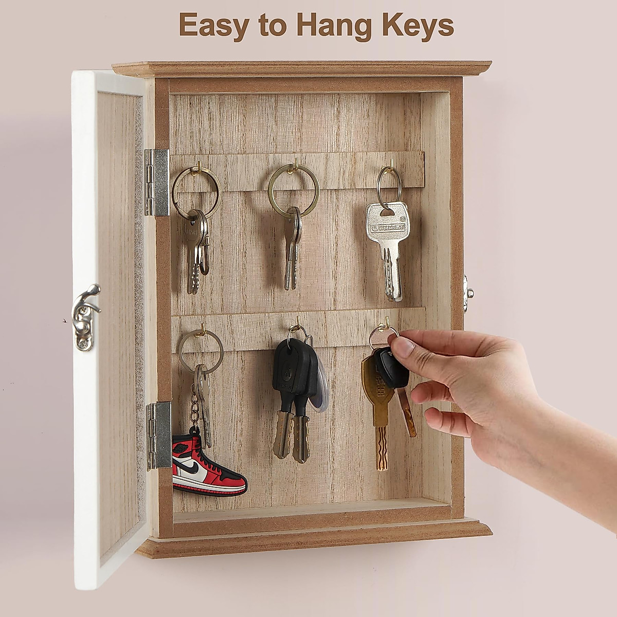 AHUONEL Key Holder Wall Mount Wooden Key Holder for Wall, Rustic Key Rack Wall Key Holder with 6 Key Hooks, Key Hanger Key Box Key Organizer for Entryway Hallway Office Home Decor