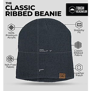 Daily Knit Ribbed Beanie by Tough Headwear - Warm, Stretchy & Soft Beanie Hats for Men & Women - Year Round Comfort - Serious Beanies for Serious Style,Dark Gray,OSFM