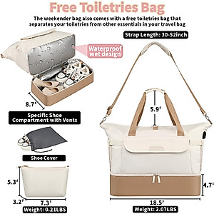 Weekender Bag for Women,Extra Large Travel Duffle Bag with Shoe Compartment &Wet Pocket, Large Overnight Sports Gym Bag with USB Charging Port and Toiletry Bag,Carry on Tote Yoga Bag for Airline,beige