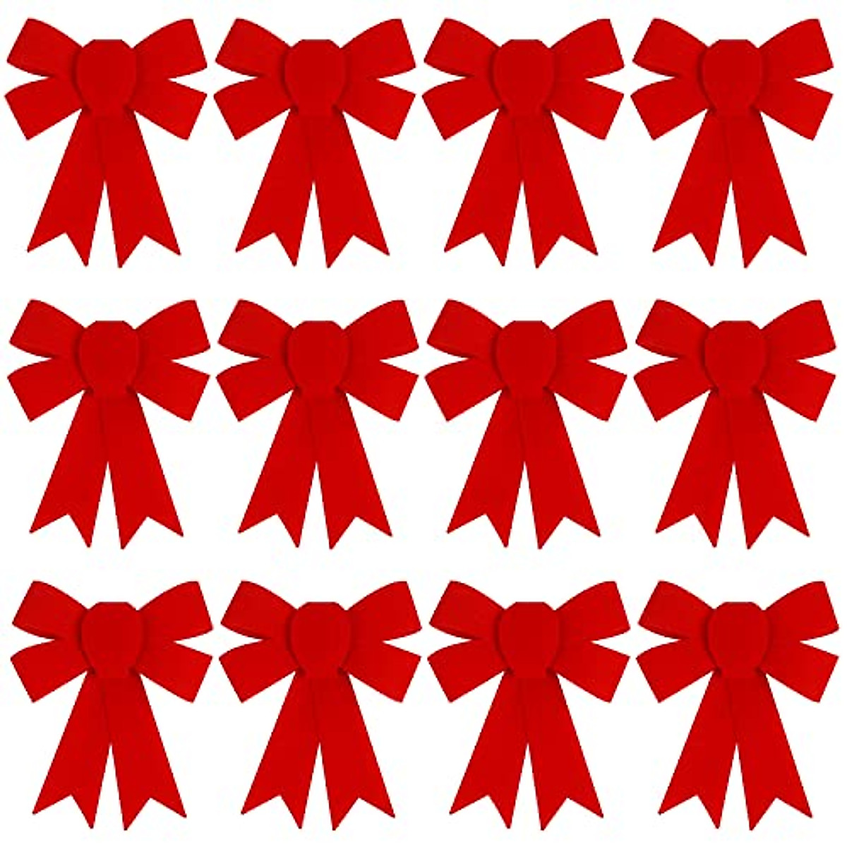 KIMOBER 12PCS Red Christmas Bows,Small PVC Velvet Christmas Wreath Bows for Xmas Tree Garland Party Decoration(6.3 x 5.5 Inches)