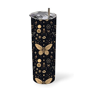 Medpol Black Gothic Butterfly tumbler with lid and straw 20 oz insulated tumbler cups Black Gothic Butterfly insulated travel coffee mugs for women cute sippy cups stainless insulated travel cups