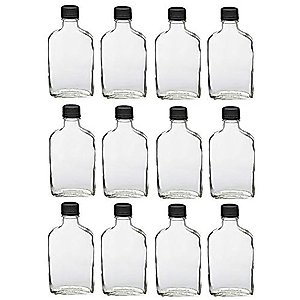 Premium Vials, 12 pcs, 200ml Glass Flask Bottles with Black Tamper Evident Cap with Funnel