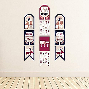 Big Dot of Happiness But First, Wine - Hanging Vertical Paper Door Banners - Wine Tasting Party Wall Decoration Kit - Indoor Door Decor