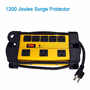 CCCEI Heavy Duty Power Strip Surge Protector for Appliances, 8 Outlet Workshop Power Strip with 1200 Joules Surge, Metal Power Strip with 6FT Extension Cord and Wide Spaced, Yellow