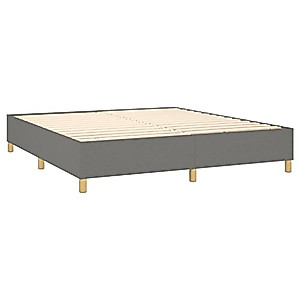 vidaXL Box Spring Bed Frame Home Indoor Bed Accessory Bedroom Upholstered Double Bed Base Furniture Dark Gray 76"x79.9" King Fabric