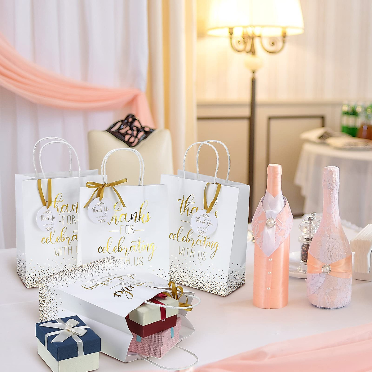 Queekay 36 Pcs Wedding Gift Bags Large Wedding Welcome Bags with 36 Gift Tags Party Favor Bags Bridal Gift Bags Burlap Bags with Handles for Guests Wedding Birthday Baby Shower Party Favors(Classic)