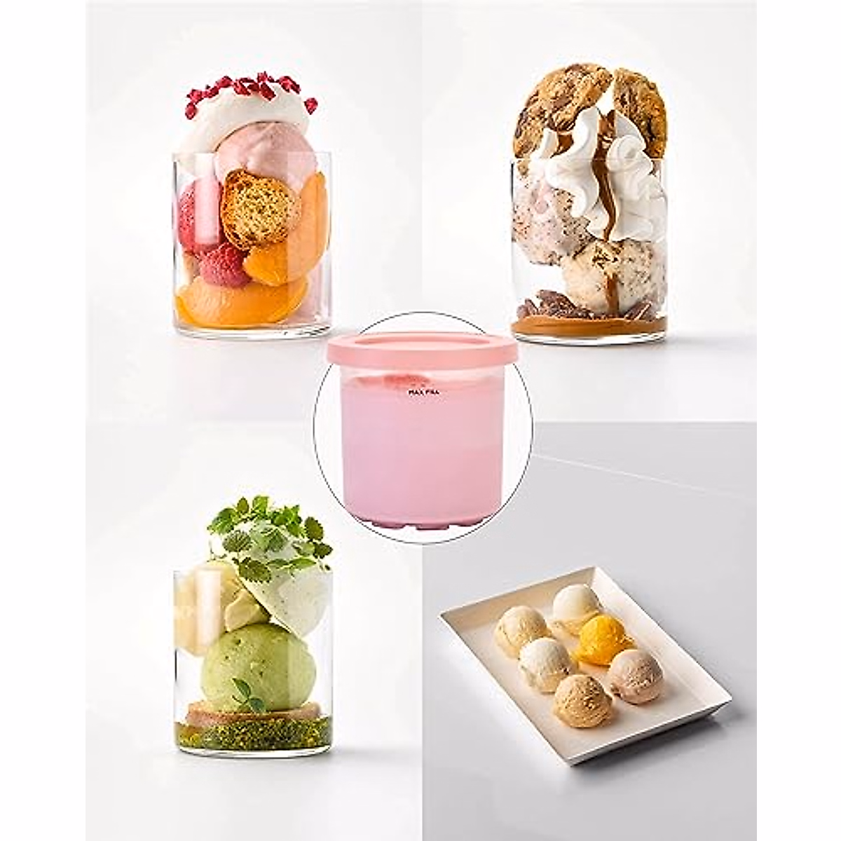 GOHOHOF Ice Cream Pint Containers for Ninja Creami Pints and Lids - 4 Pack Extra Replacement Pints for Ninja Creami NC301, NC300, CN301CO, CN305A NC301Series 7-in-1 Ice Cream Maker Colored Lids