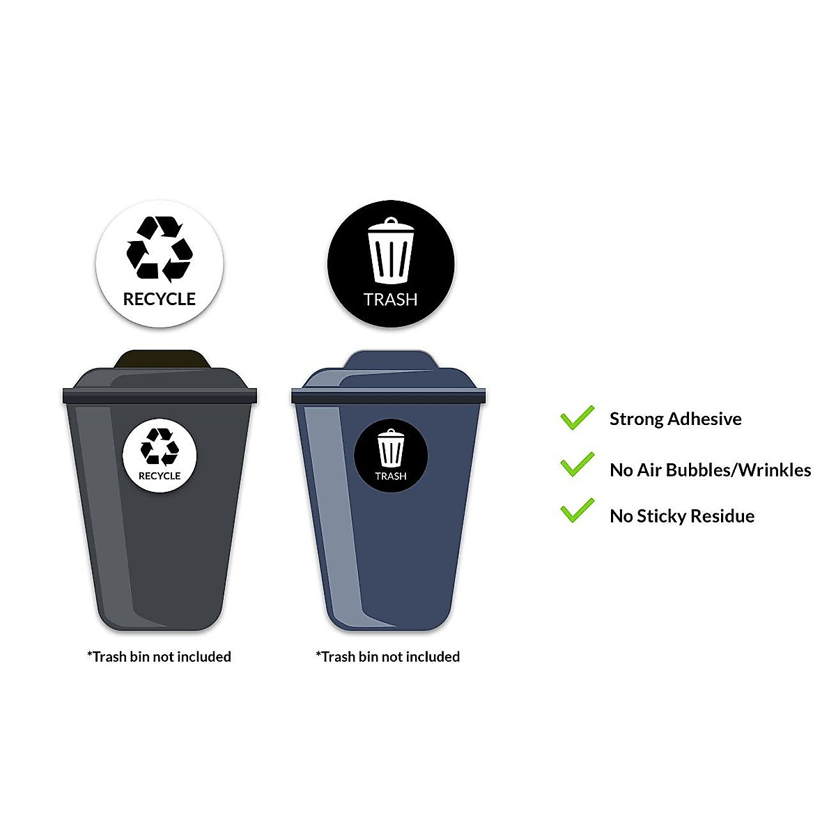 VBAP CORP Recycle Trash Bin Sticker - (Pack of 4) 3" Round Logo Sign Decal Labels Self-Adhesive Vinyl Laminated. Waterproof Indoor and Outdoor (Black/White)…
