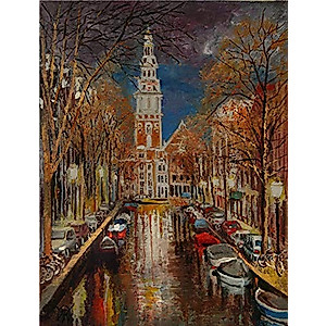 (SOLD) Winter's Arrival, Amsterdam - canal of the Netherlands by internationally renown painter Yary Dluhos