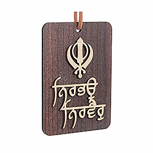 Imagine Mart Design Wooden Hanging Nirbhau Nirvair Sikh Idol, Medium, Brown, Cream Wooden