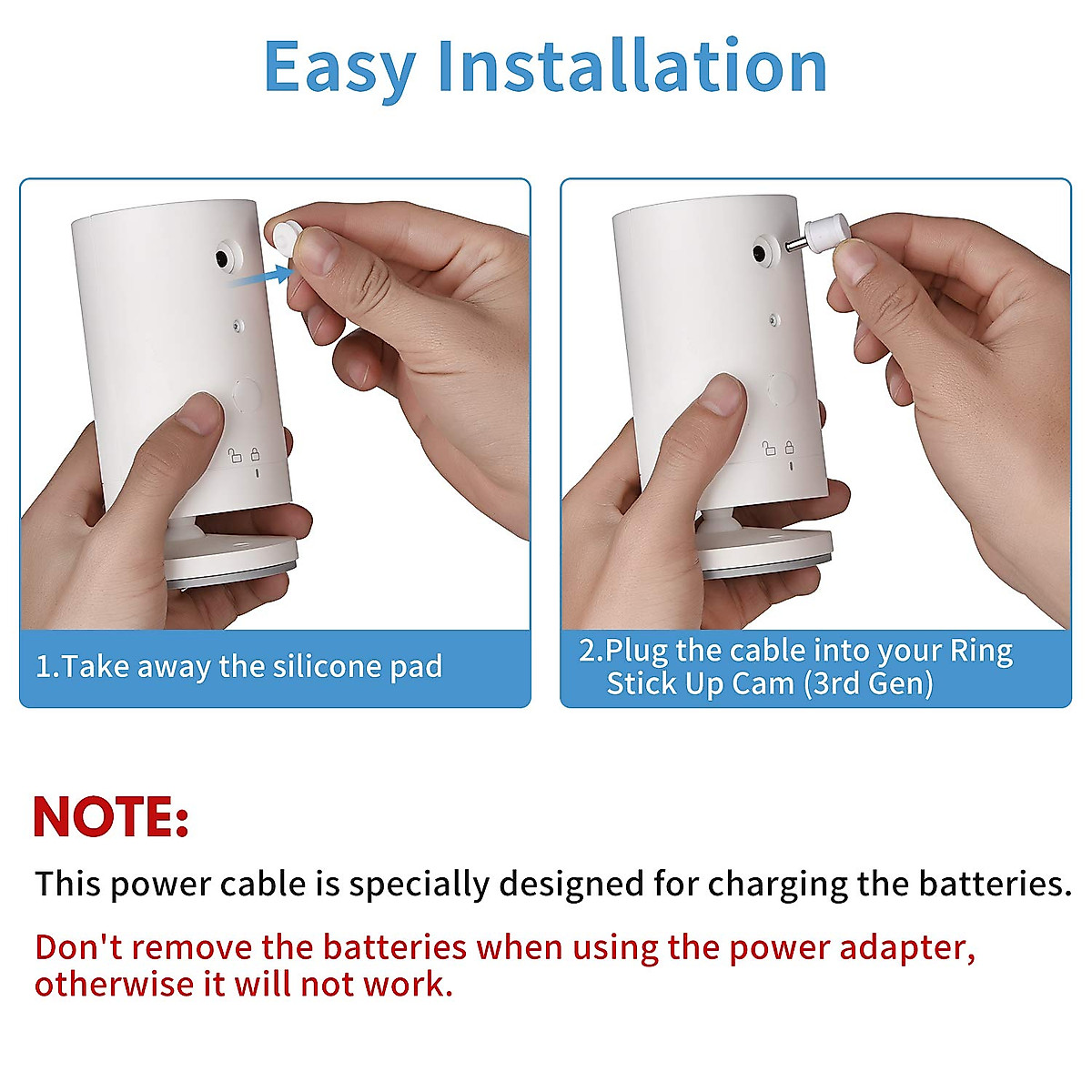 2Pack Power Adapter for Ring Stick Up Cam Battery(3rd Gen), with 30ft/9m Weatherproof Outdoor Cable Continuously Charge Your Camera, No Need to Change The Batteries