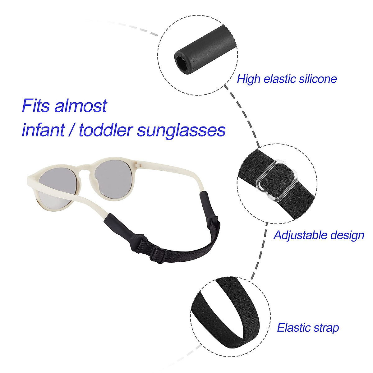lvvfit Baby Glasses Straps(5-8inch)-Adjustable Glasses Strap Sports Sunglasses Eyeglasses Holder Straps for Toddler and Infant-Eyewear Retainers for Boys and Girls age 0-3 years (4pcs Black)