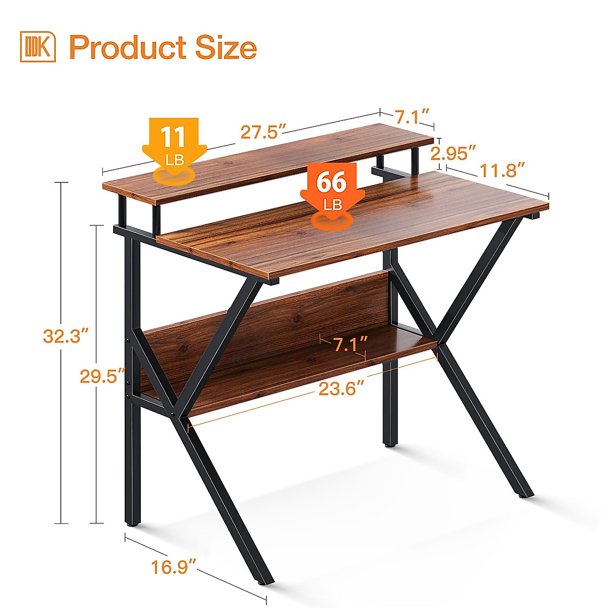 ODK Small Desk, 27.5 Inch Small Computer Desk for Small Spaces, Compact Desk with Storage, Tiny Desk Study Desk with Monitor Stand for Home Office, Espresso
