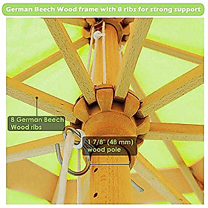 Yescom 13ft Wood Patio Umbrella 8 Ribs Outdoor Market Deck Umbrella Backyard Parasol with German Beech Bright Green