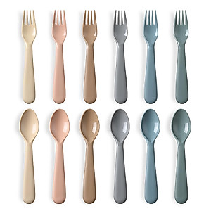 12 Pieces Toddler Utensils Set, Plastic Spoons and Forks Set for Kids, Children Safe Flatware, Plastic Reusable Cutlery, BPA Free, Dishwasher Safe