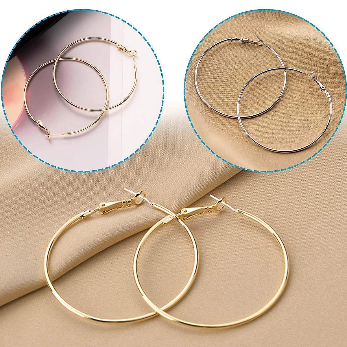 60pcs Beading Hoop Earrings Finding,FUNCYboo 50mm Round Earring Hoop Open Earring Beading Hoops for Jewelry Making DIY Crafts