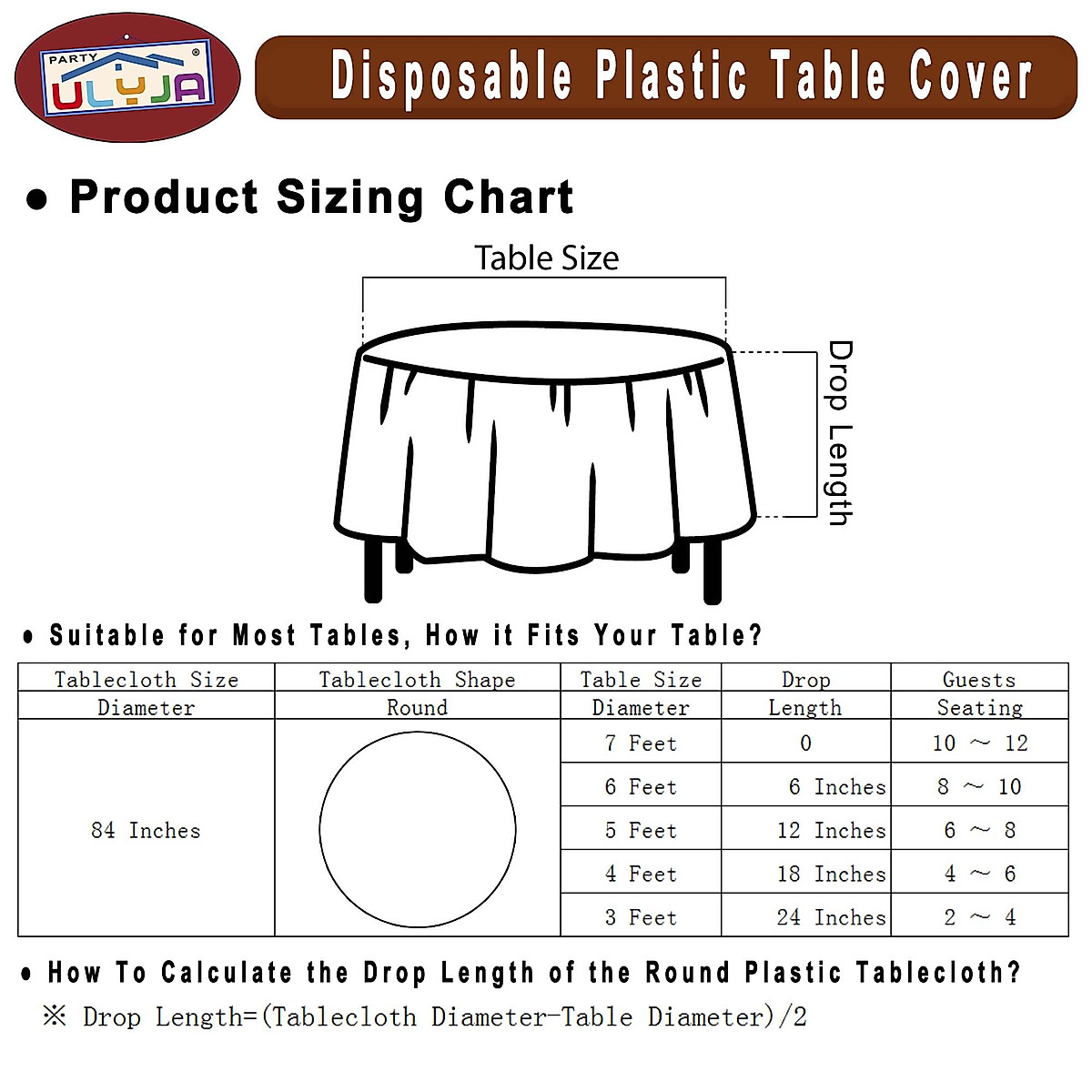 Black Plastic Tablecloths 3 Pack Disposable Table Covers 84 Inch Circle Shower Party Tablecovers PEVA Vinyl Table Cloths for Round Tables up to 6 ft and Picnic BBQ Birthday Wedding Catering Banquet