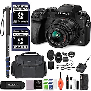 Panasonic LUMIX G7 4K Digital Camera, with LUMIX G Vario 14-42mm Mega O.I.S. Lens, Advanced Accessory and Travel Bundle (3 Years Panasonic Warranty) (Black)