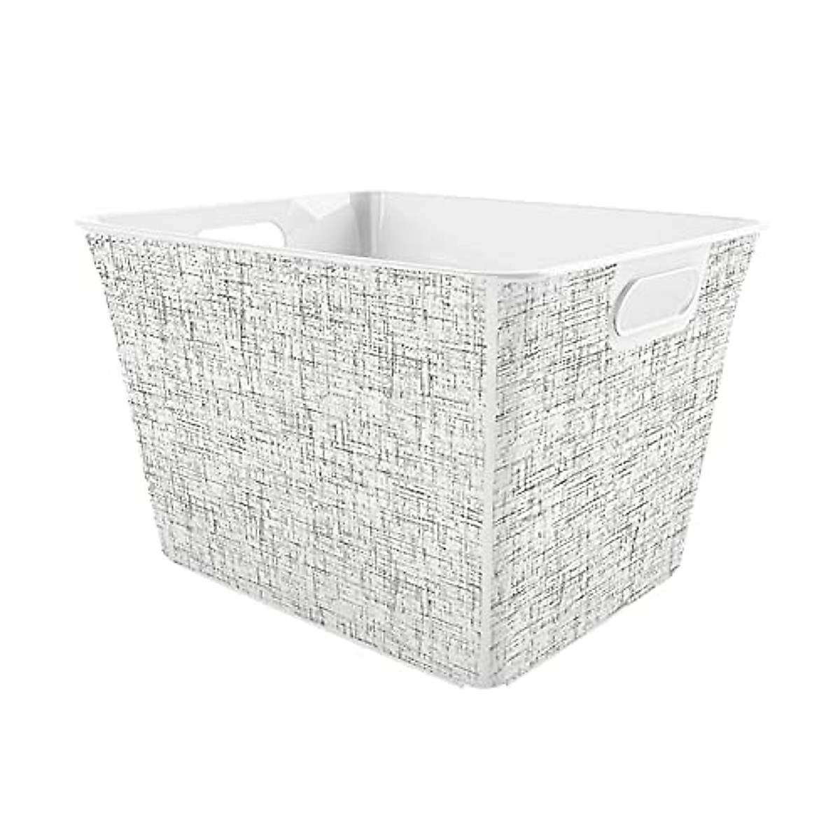 Curver Set of 4 Large V Decorative Plastic Organization and Storage Basket, 22.7L / 24QT, White with Tweed Pattern