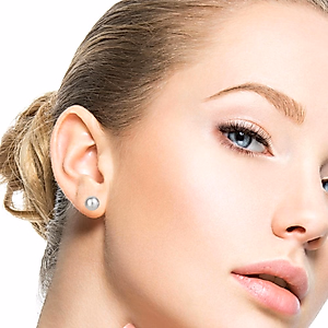 ISAAC WESTMAN Nickel Free Sterling Silver White Freshwater Cultured Pearl Stud Earrings, Hypoallergenic Earrings with Genuine Cultured Pearls, Flat Back Button Pearl Earrings (6 mm)