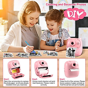 MINIBEAR Instant Print Camera for Kids Camera for Girls 50MP Kids Digital Camera, Toddler Camera Travel Essential Toys Christmas Birthday Gifts for Girls and Boys Kids Selfie Video Camera, Pink