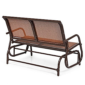 Tangkula 2 Person Patio Glider, Outdoor Swing Bench, Rocker Glider Loveseat Chair with Heavy-Duty Steel Frame, Breathable Seat Fabric, Rocking Lounge Chair for Poolside, Garden, Backyard, Porch
