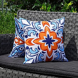 ONWAY Outdoor Pillow Covers Waterproof 18x18 Set of 4 Floral Boho Decorative Throw Cushion Cover Farmhouse Pillows for Bench, Couch, Patio Furniture
