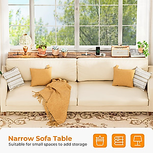 SUPERJARE 5.9 Inch Console Table with Outlet, Sofa Table, Behind Couch Table, 5.9 x 39.4 x 29.1 Inches, Metal Frame, Narrow Entryway Table, for Living Room, Hallway, Rusitc Brown