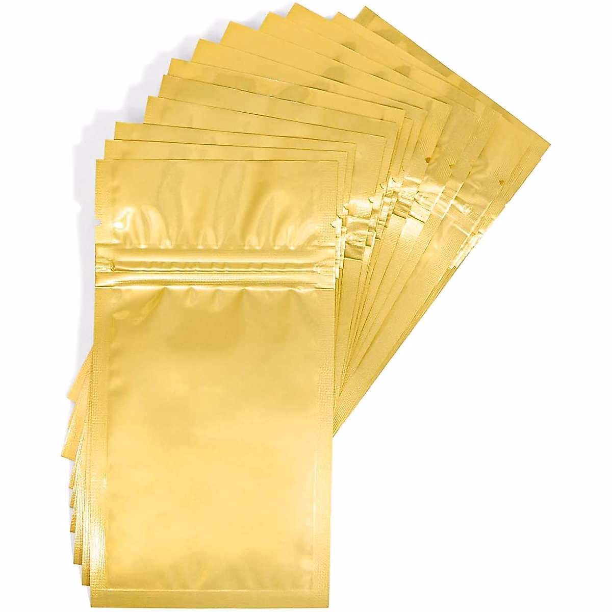 100 Pieces Resealable Smell Proof Bags Foil Pouch Bags, Flat Reclosable Bags for Daily Life or Party Supplies, Gold 3" x 4"