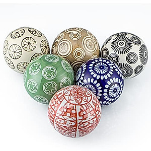 Sanbege Decorative Porcelain Balls, 3" Centerpiece Balls Set, Floating Ceramic Orbs Spheres for Bowl, Vase, Basket, Dish, Fish Tank, Home Decor, Pack of 6 (Assorted Geometric)