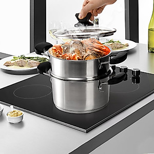 ZENFUN Stainless Steel Steamer Pot with Basket, 1.8 Quart Stock Pot with Glass Lid, Mini Steaming Pot Cookware with Handle, Metal Cooking Steamer for Vegetable, Stews, Pasta, Sauce, Food, Support for